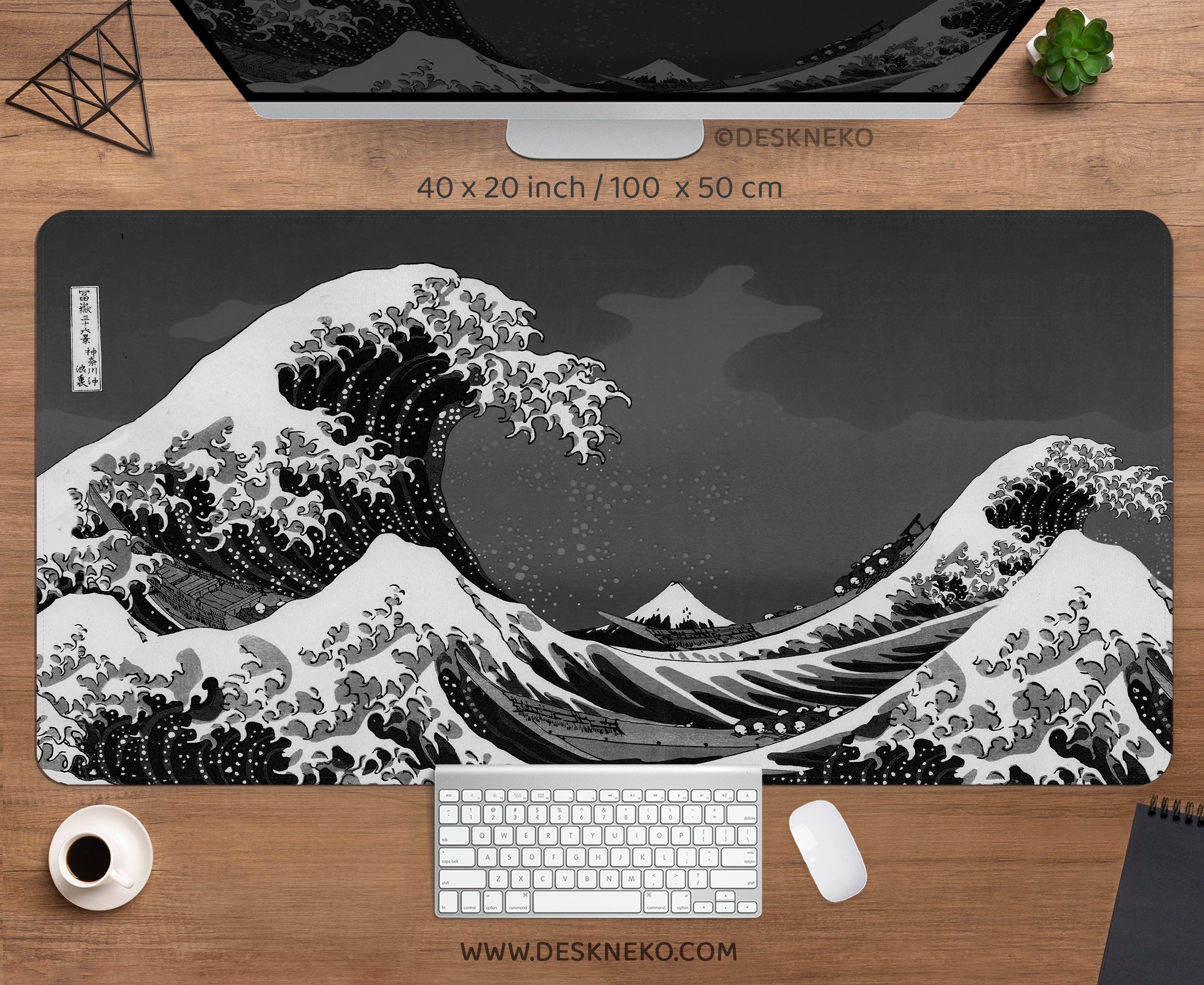 Japanese Mouse Pad Great Wave Black and White Gaming Desk Mat - Etsy