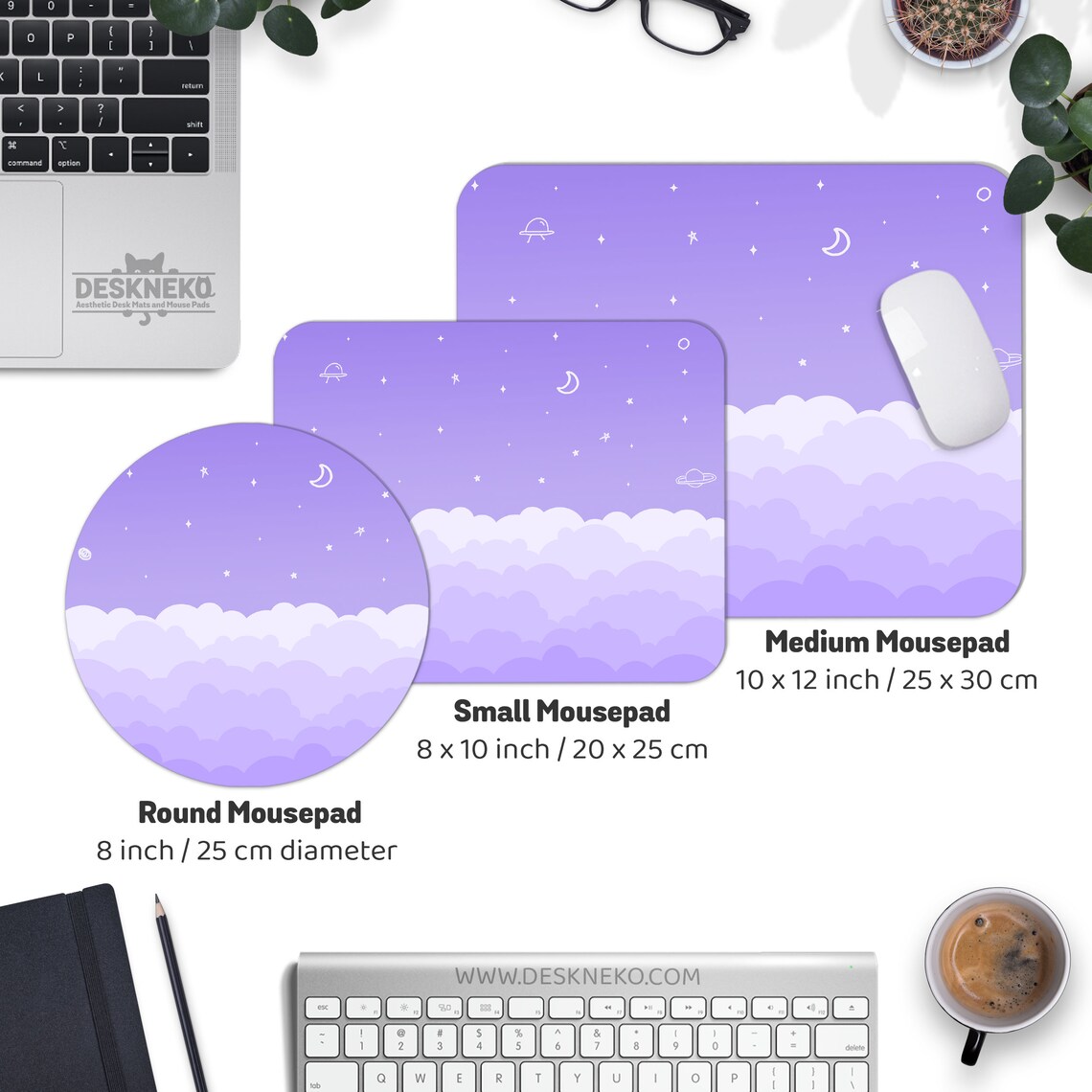 Cute Clouds Desk Mat Purple, Large Mousepad Kawaii, Pastel Aesthetic ...