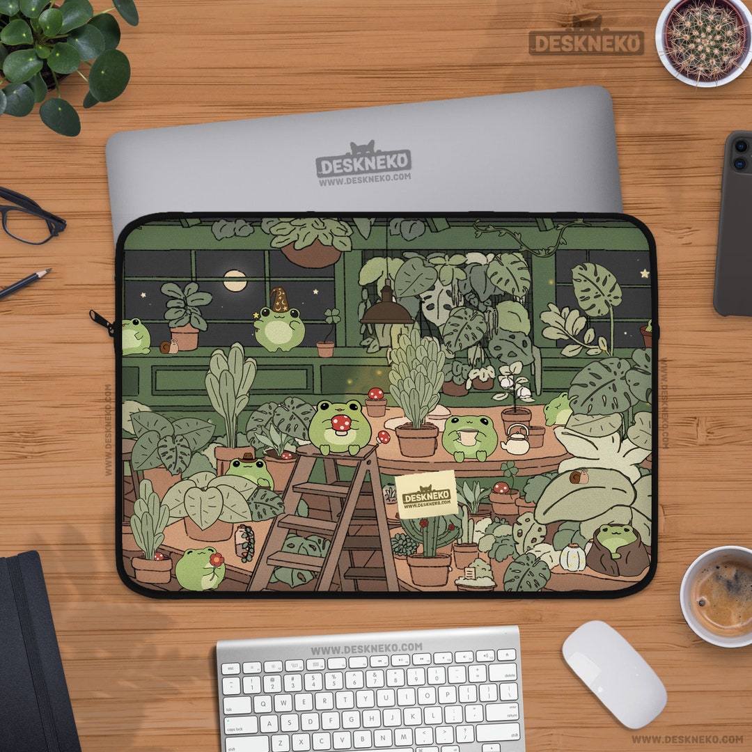Cute Frogs Laptop Sleeve, Kawaii Green Laptop Bag, Shoulder Strap ...