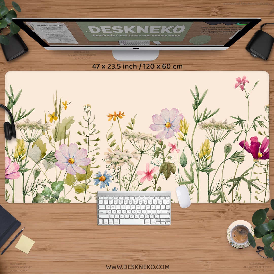 Floral Deskmat Xl, Cottagecore Desk Mat Xxl, Boho Mousepad, Cute ...