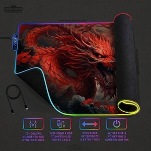 Red Dragon Desk Mat, Japanese Mouse Pad, Large Gaming Mousepad Led, Rgb ...
