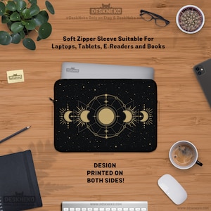 Moon Phases Laptop Sleeve, Black Gold Computer Bag for Women, Witchy ...