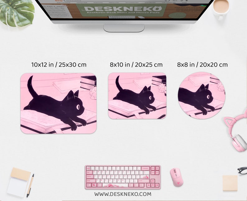 Pink Desk Mat Cute Cat Aesthetic Mousepad Pastel Kawaii - Etsy