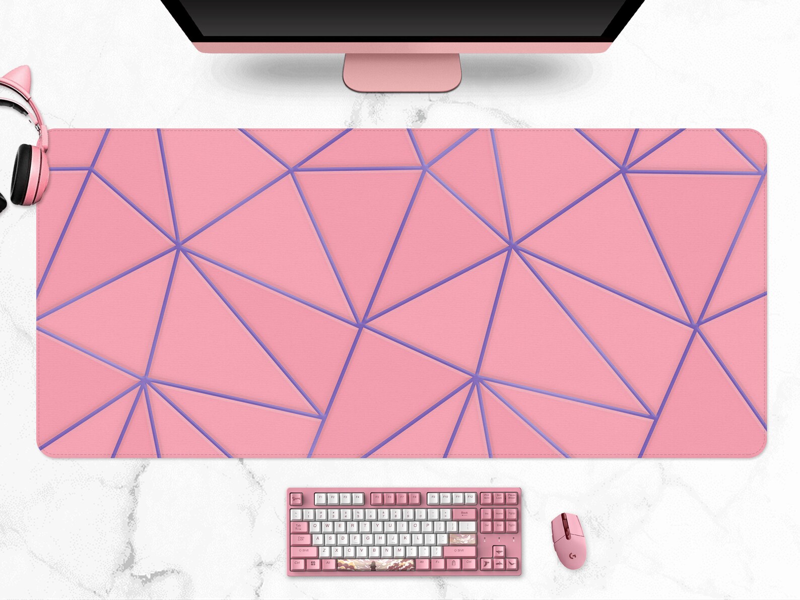 Purple Geometric Gaming Desk Mat Pink Lavender Lilac - Etsy
