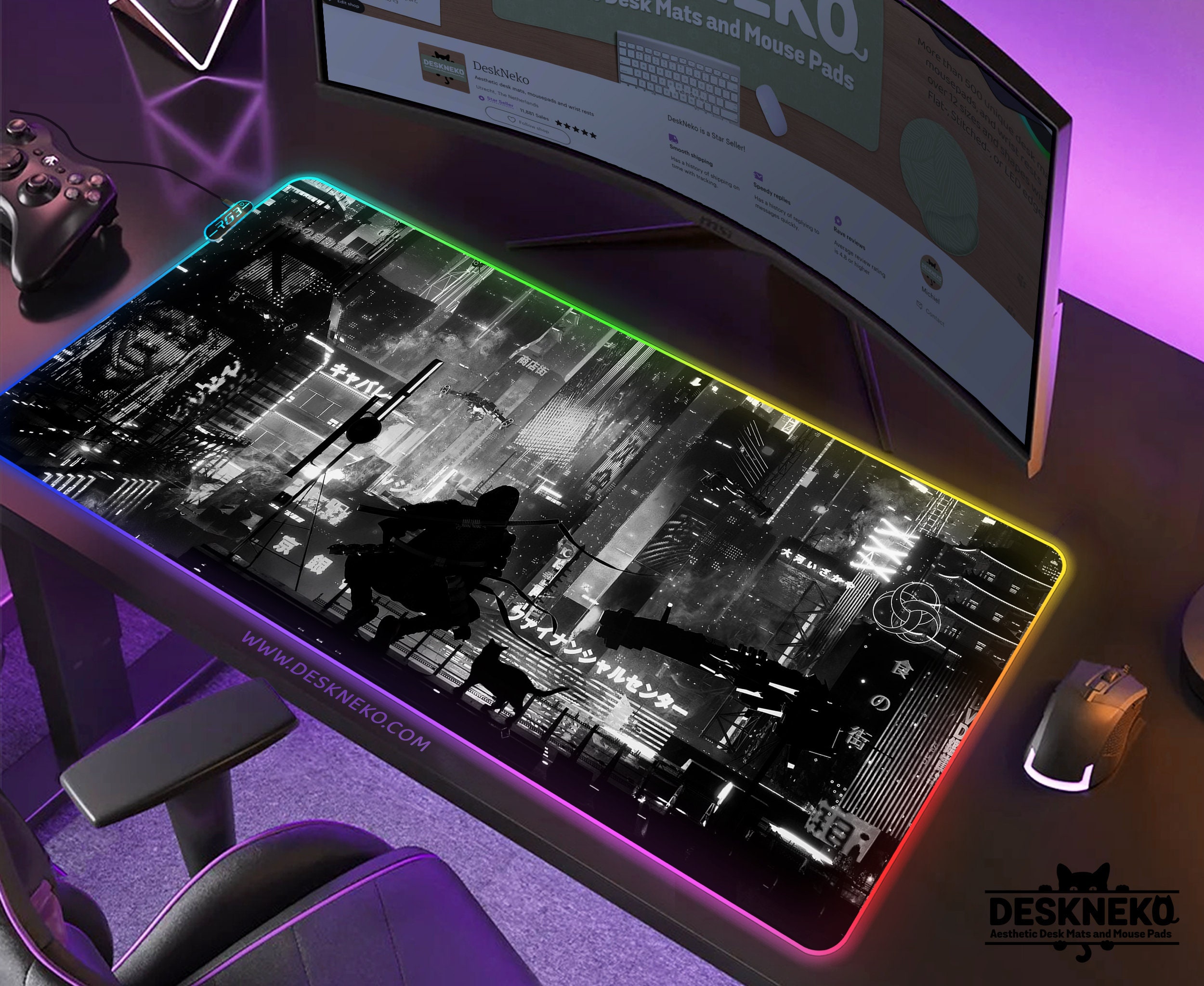 Gaming Desk Mat Black and White, Anime Deskmat Vaporwave sold by Nest ...