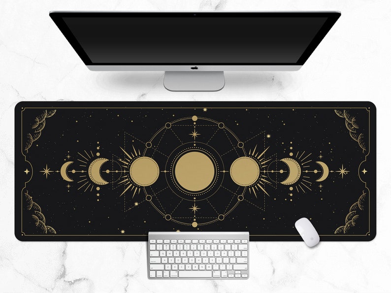 Moon Phases Mousepad, Celestial Moon Cycle Lunar Chart in Black and ...