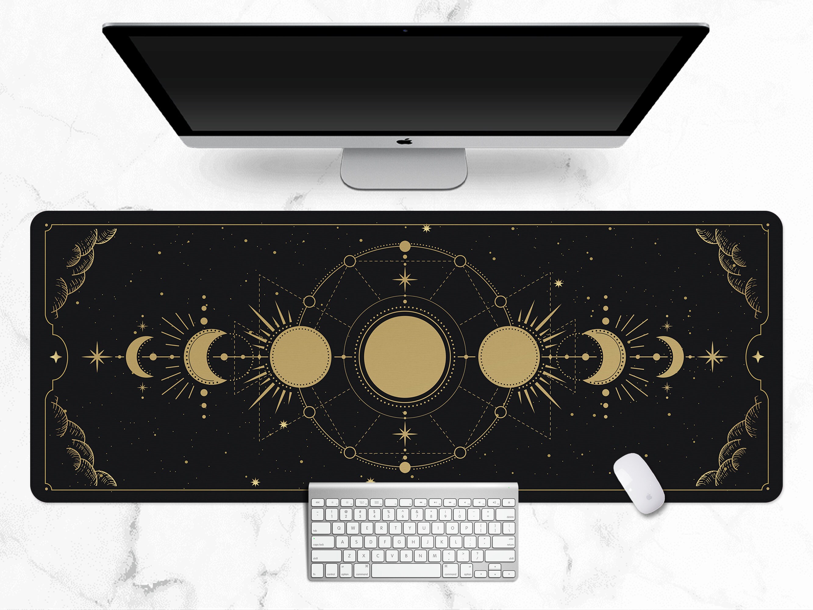 Moon Phases Mousepad, Celestial Moon Cycle Lunar Chart in Black and ...