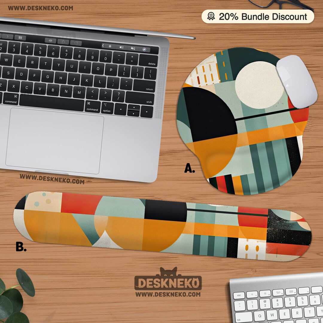 Abstract Mouse Pad: Art Deco Mousepad With Wrist Rest, Boho 60s 70s 80s ...