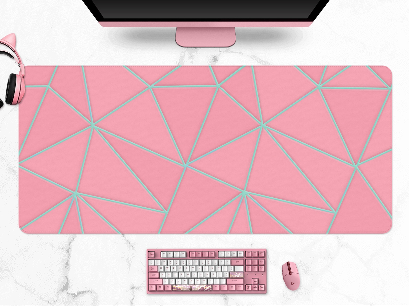 Purple Geometric Gaming Desk Mat Pink Lavender Lilac - Etsy