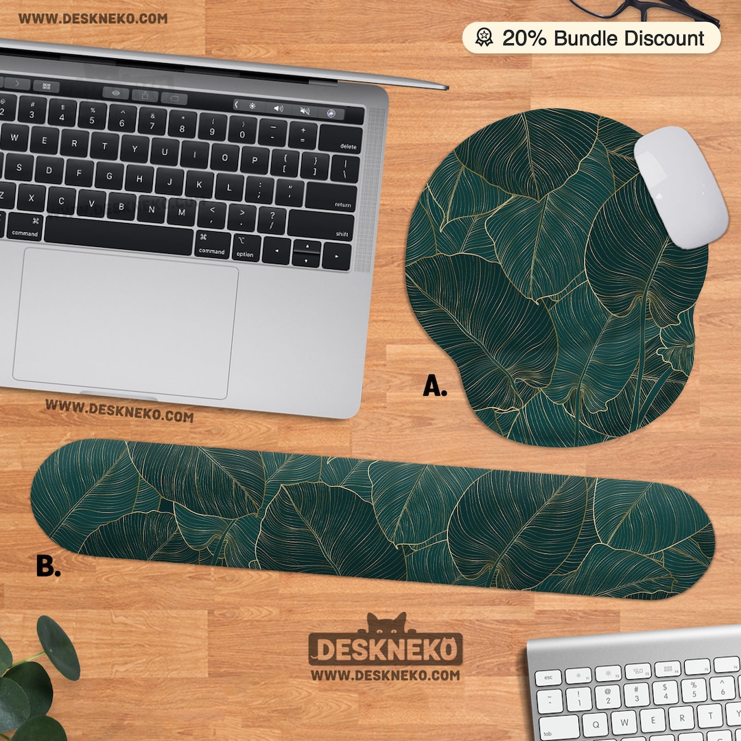 Gold Green Mouse Pad: Ergonomic Keyboard Wrist Rest, Art Nouveau Desk ...