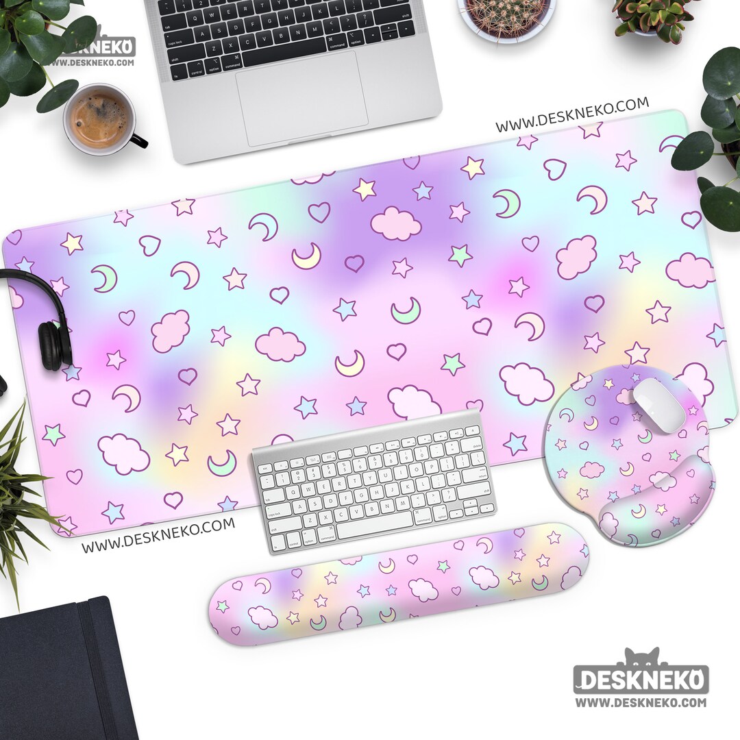 Kawaii Desk Mat Pastel Pink, Cute Mouse Pad, Kawai Aesthetic Space ...