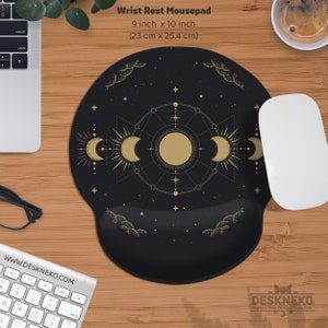 Celestial Mousepad, Moon Phases Mouse Pad, Black and Gold Lunar Cycle ...