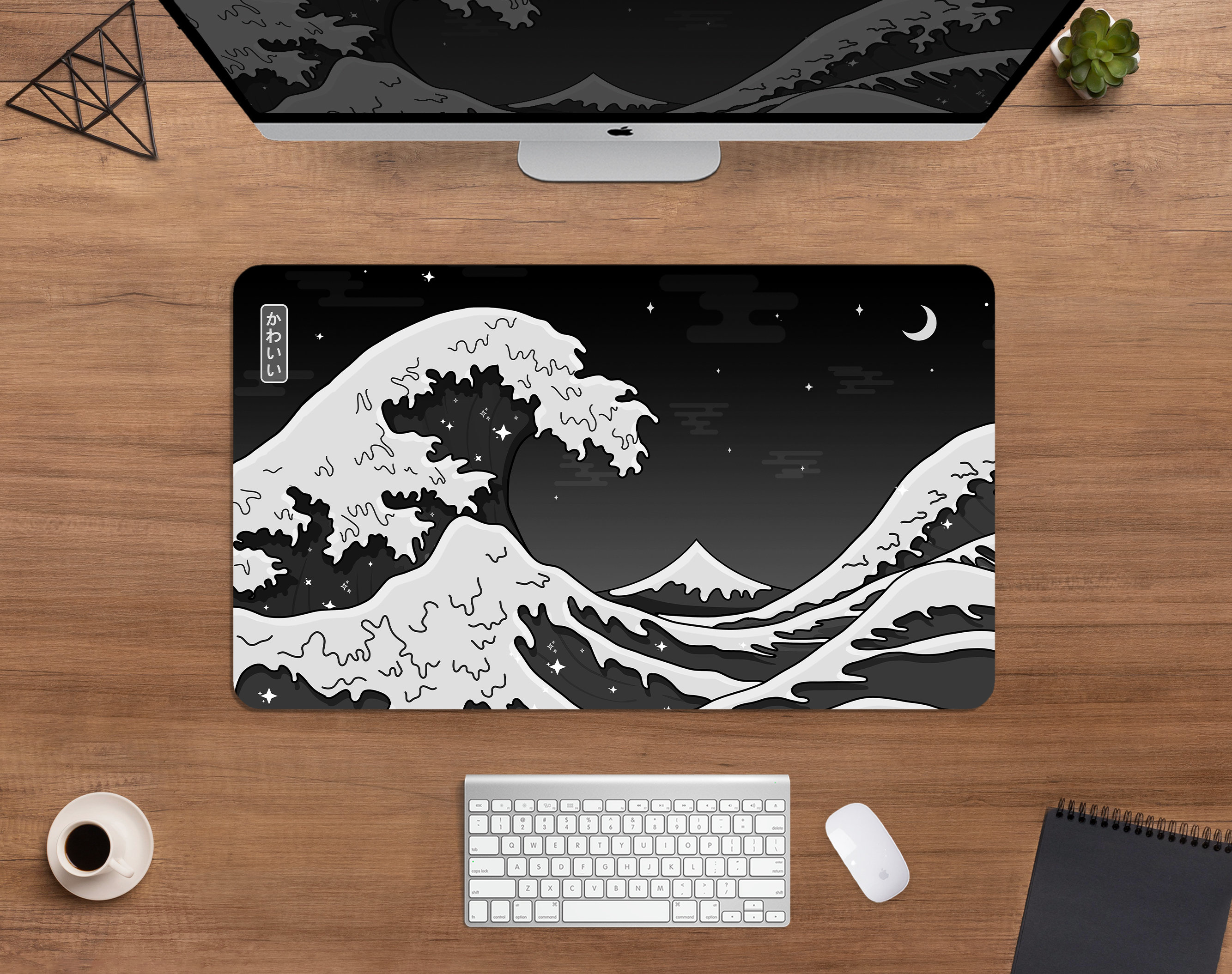Black and White Desk Mat Wave Mousepad Hokusai Great Wave - Etsy Australia