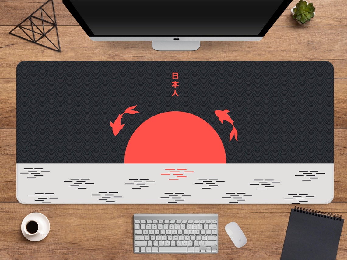 Japanese Mousepad Minimal, Japan Desk Mat Xl, Black and Red, Tokyo ...