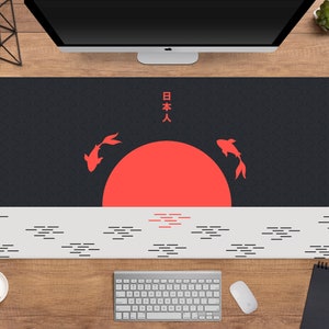 Japanese Mousepad Minimal, Japan Desk Mat Xl, Black and Red, Tokyo ...