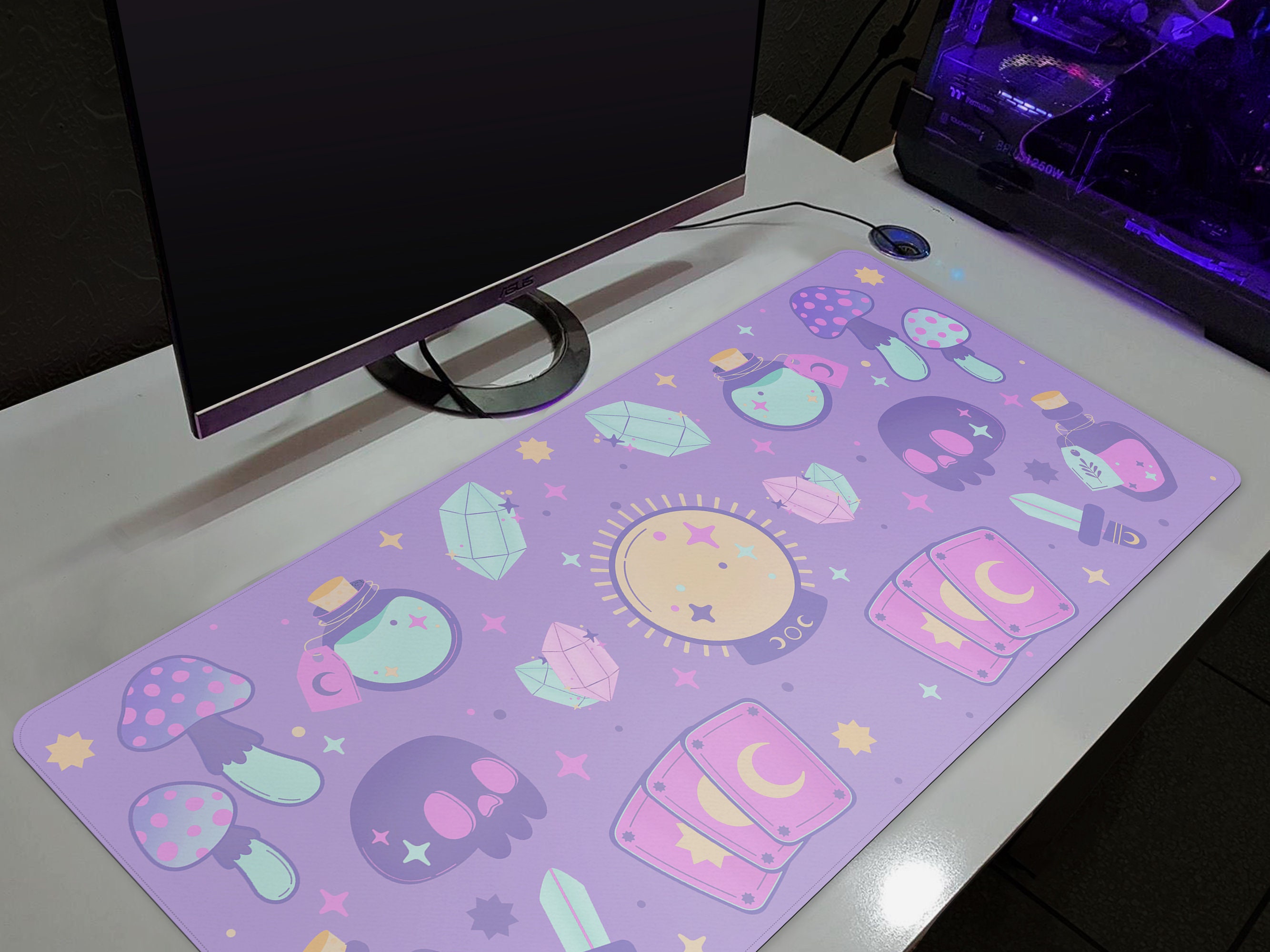 Pastel Goth Desk Mat Kawaii, Cute Witch Mousepad Purple, Pastel Lilac ...