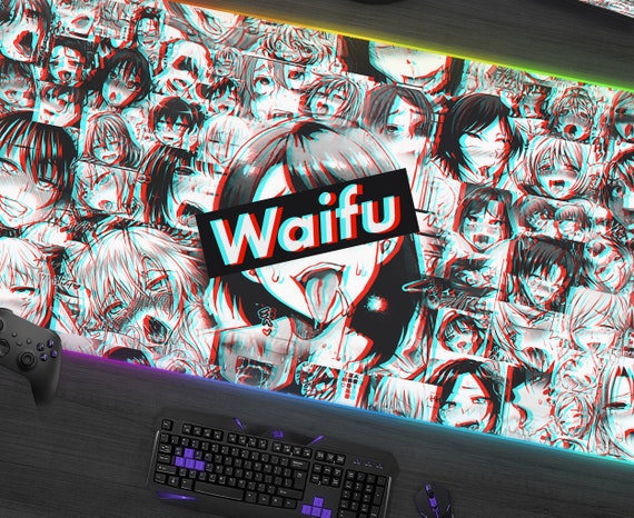 Waifu Deskmat ahegao Anime Mousepad Asthetik Manga Madchen schwarz weiB Anaglyph Glitchcore XL XXL rgb led Gaming Schreibtisch matte Mauspad Etsy