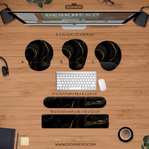 Black Gold Desk Mat, Marble Art Deskmat Xl, Japanese Kintsugi Abstract ...