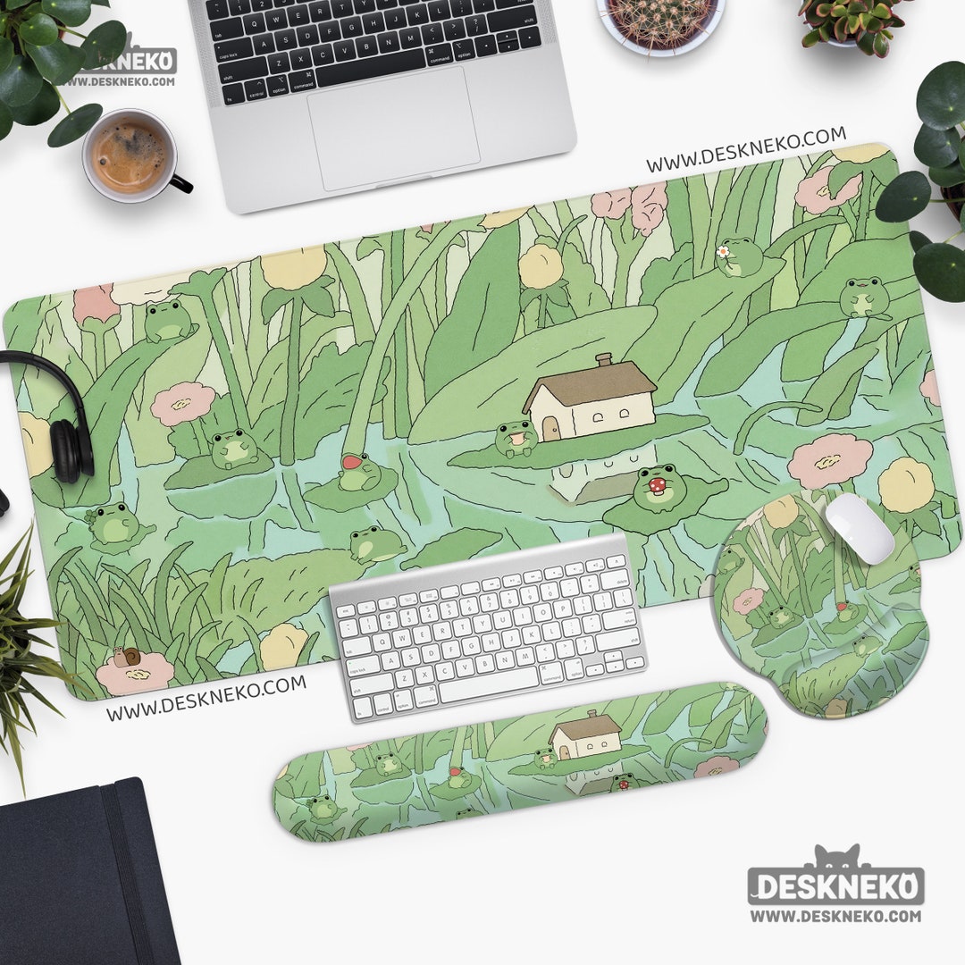 Kawaii Frogs Desk Mat, Cute Mousepad Large, Green Pond Kawai ...