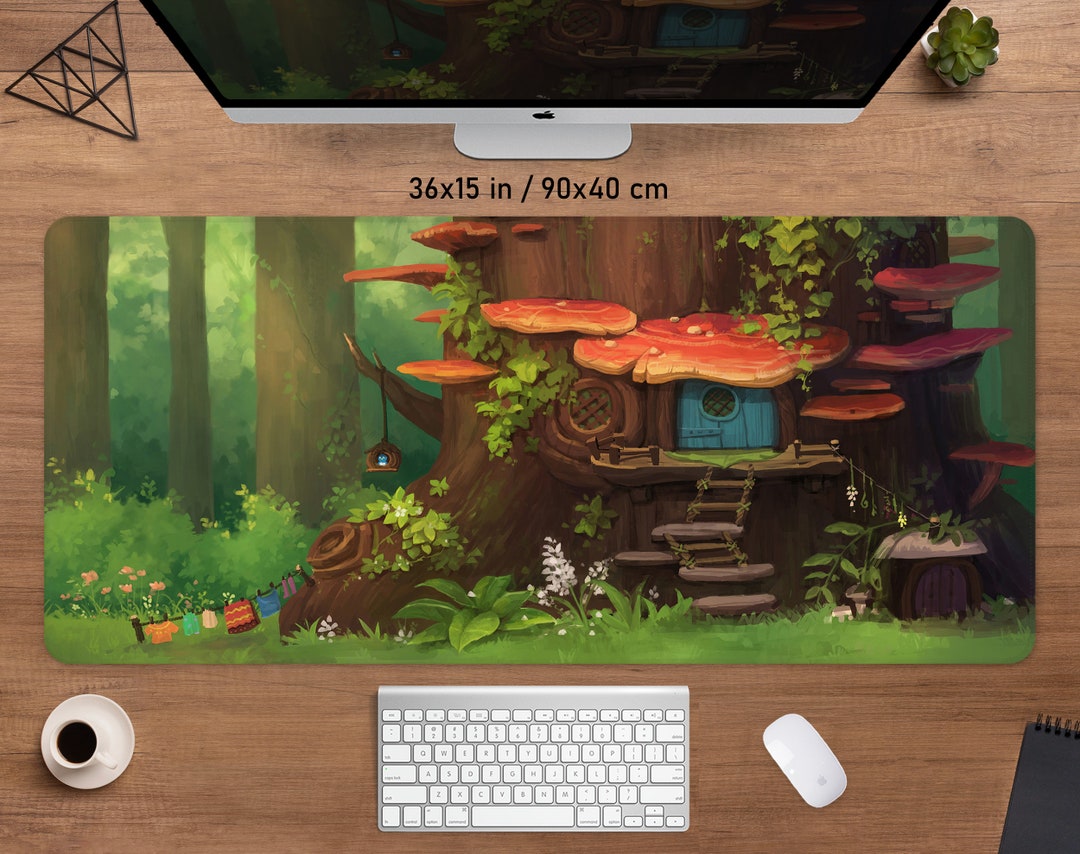Fairy Home Desk Mat Cottagecore Mousepad Cute, Mushroom Forest Green ...