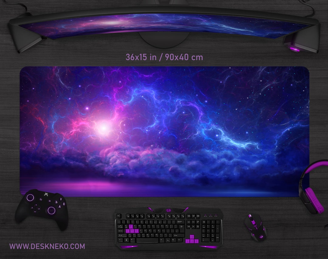 Nebula Desk Mat Galaxy Mousepad Space, Purple Stars Portal Vaporwave ...