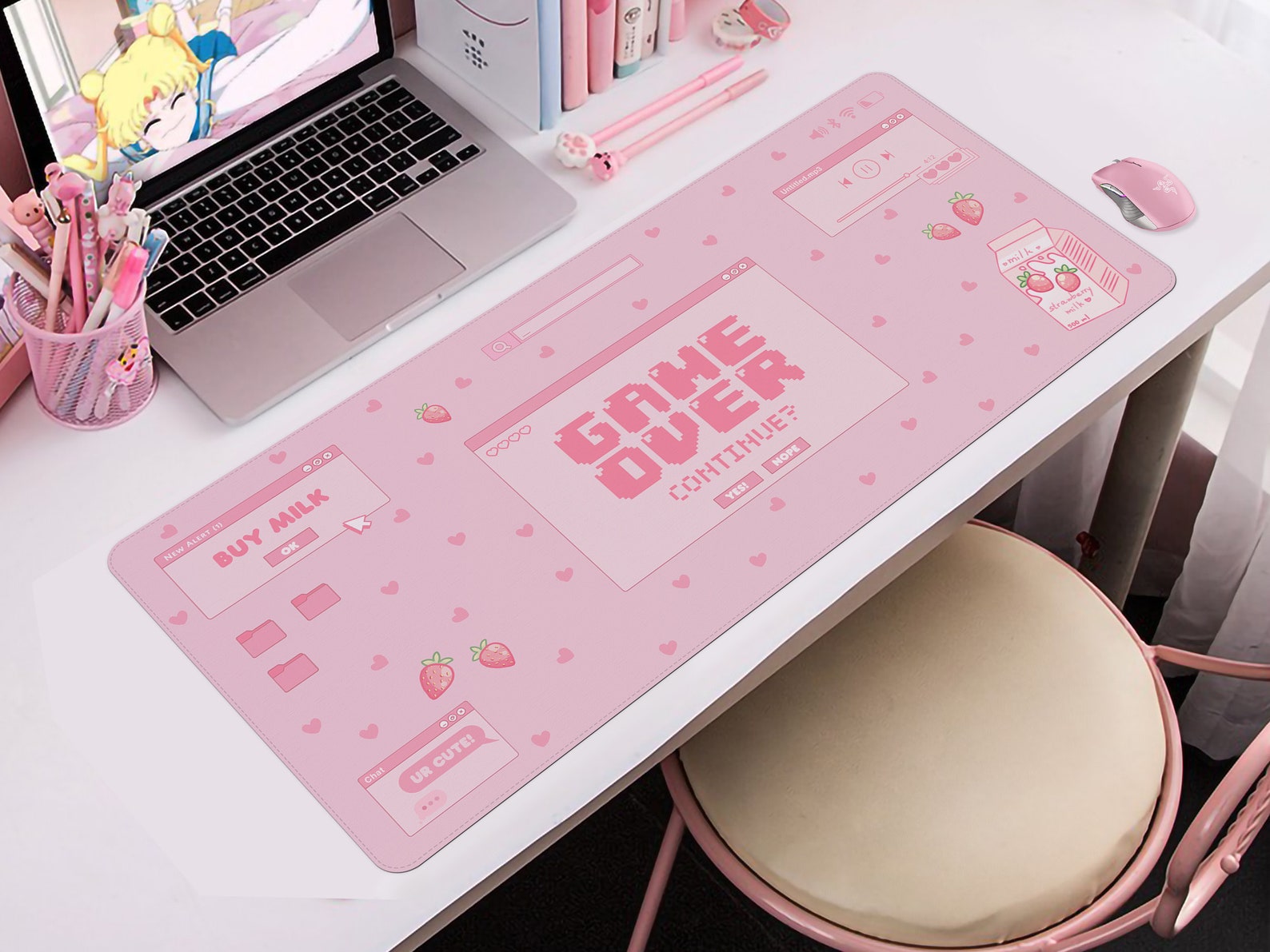 Strawberry Milk Desk Mat Kawaii Pastel Pink Gaming Mousepad - Etsy