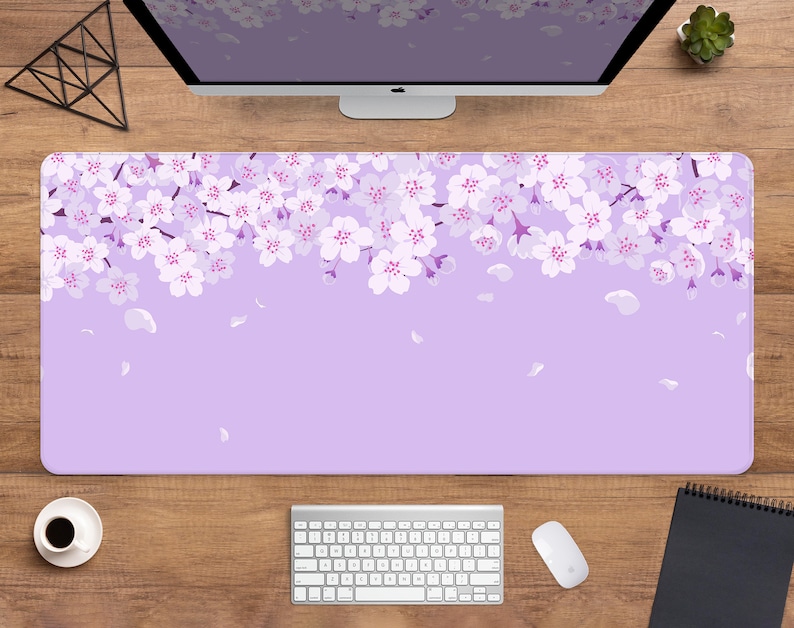 Sakura Blossom Deskmat Cute, Pastel Purple Lilac Lavender Cherry ...