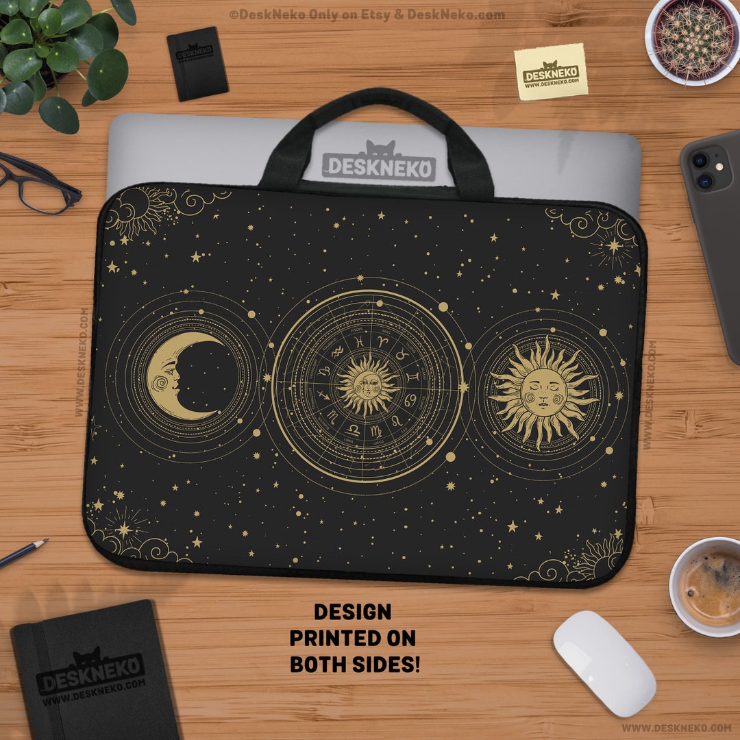 Celestial Laptop Sleeve, Witchy Computer Bag, Black Gold Lunar Moon Art ...