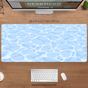 Kawaii Blue Desk Mat Anime Ocean, Aesthetic Mousepad Cute, Kawai White ...