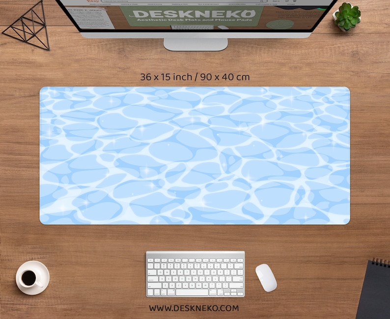 Kawaii Blue Desk Mat Anime Ocean, Aesthetic Mousepad Cute, Kawai White ...