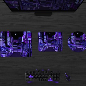 Retro Vaporwave Mousepad, Neon Tokyo Street Pixel Art, Purple Japanese ...