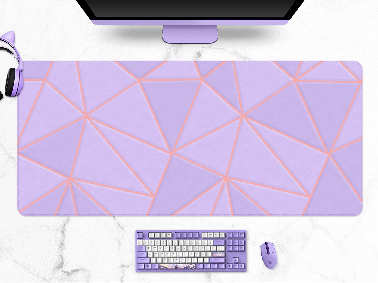 Purple Geometric Gaming Desk Mat Pink Lavender Lilac - Etsy