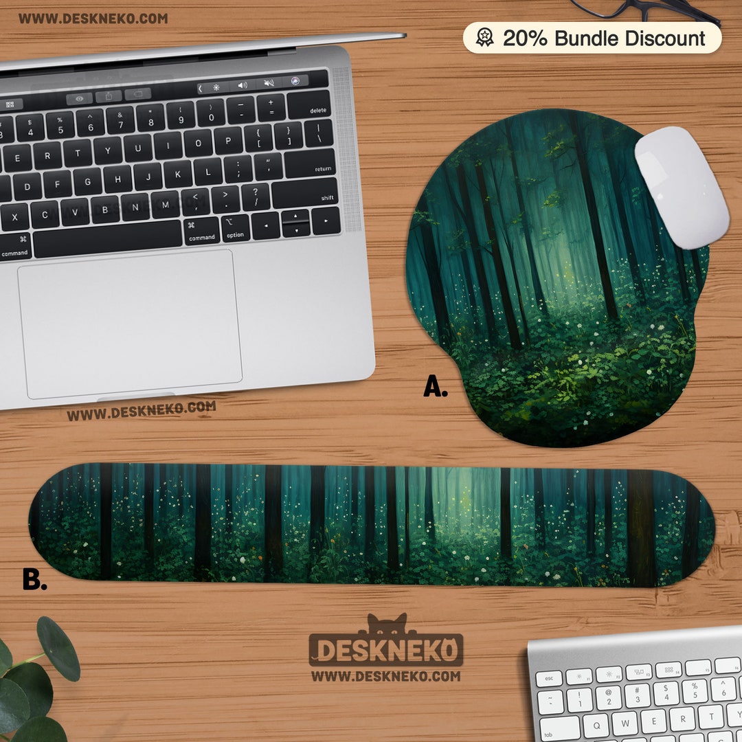 Green Forest Mouse Pad With Wrist Rest, Dark Botanical Mousepad ...