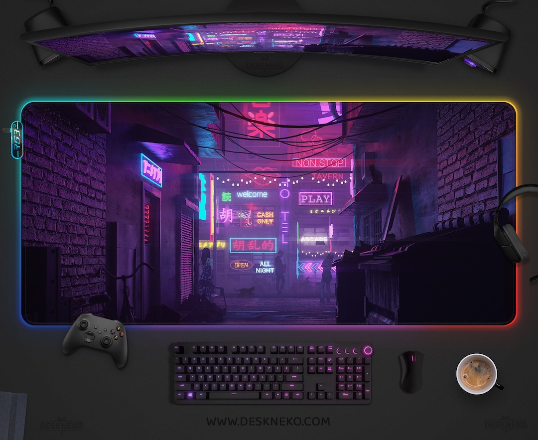 RGB Desk Mat Large, Gaming Deskmat, Anime Mousepad, Japanese Vaporwave ...