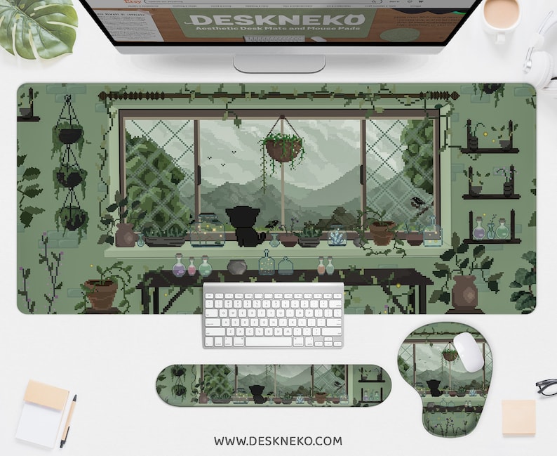 Sage Green Desk Mat Plants Witchy Mouse Pad Cute Lofi Cozy - Etsy