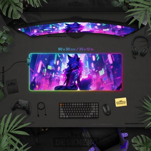 Furry Desk Mat, Large Mouse Pad LED: Gaming Deskmat RGB, Purple Pink ...