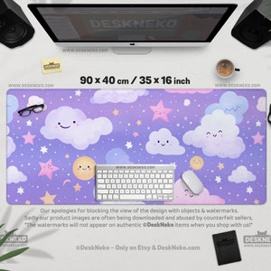 Pastel Space Desk Mat, Cute Mouse Pad Led, Purple Blue Galaxy Planets ...