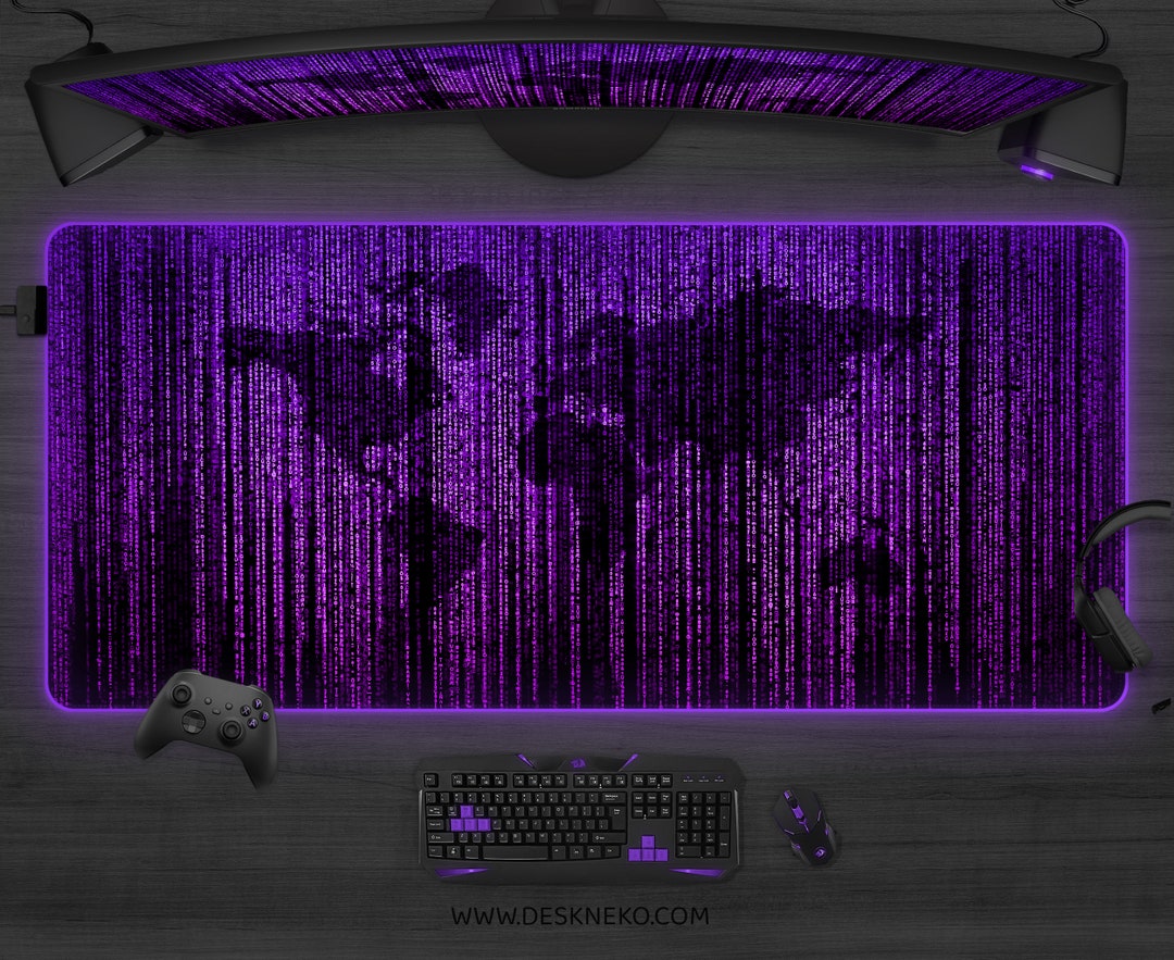 Purple Desk Mat Rgb Led, Gaming Mousepad Large Xl, World Map Binary ...