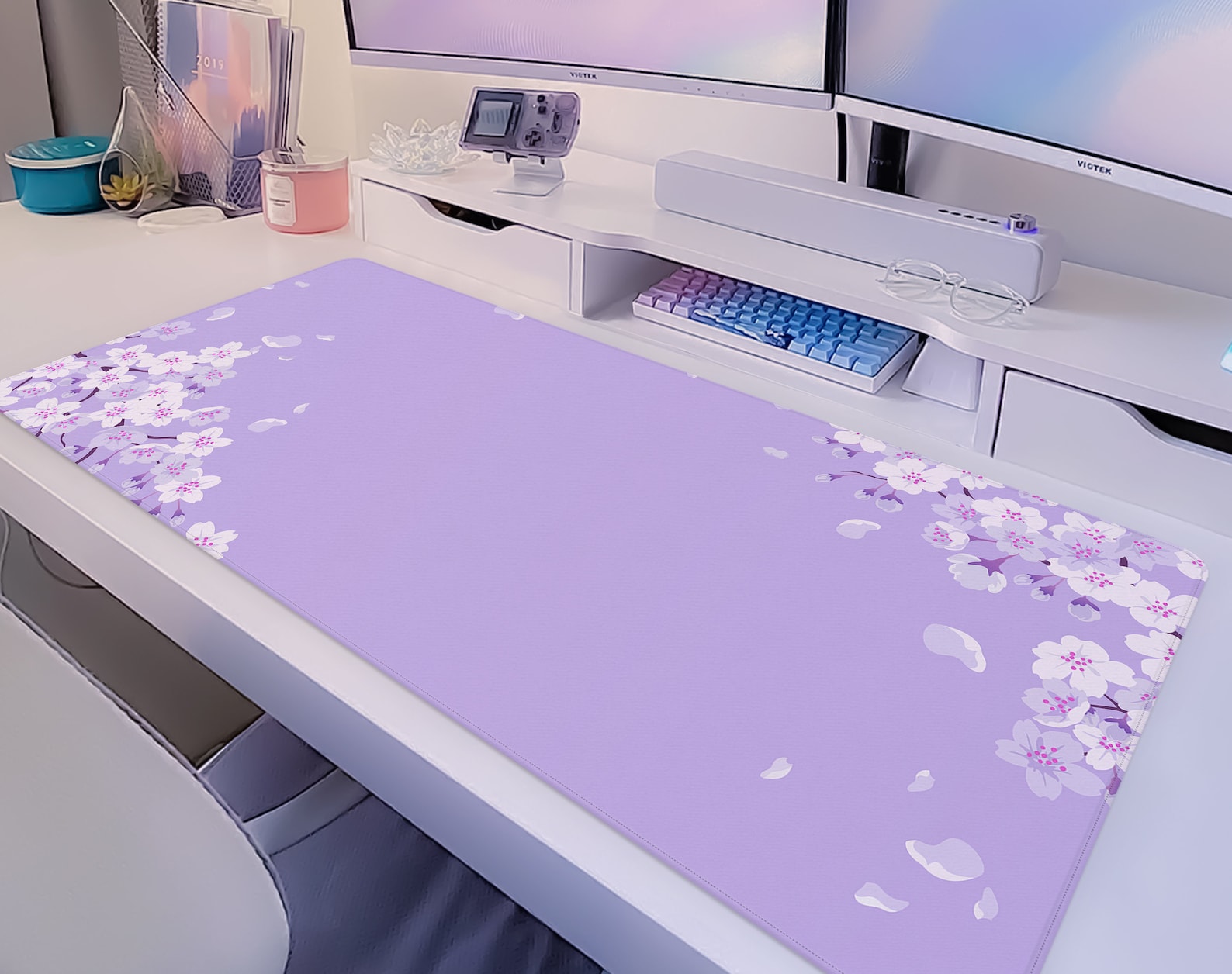 Purple Blossom Deskmat Cute, Pastel Purple Lilac Lavender Cherry Sakura ...