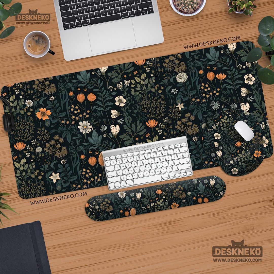 Floral Desk Mat, Dark Cottagecore Deskmat, Botany Mouse Pad Xl Keyboard ...