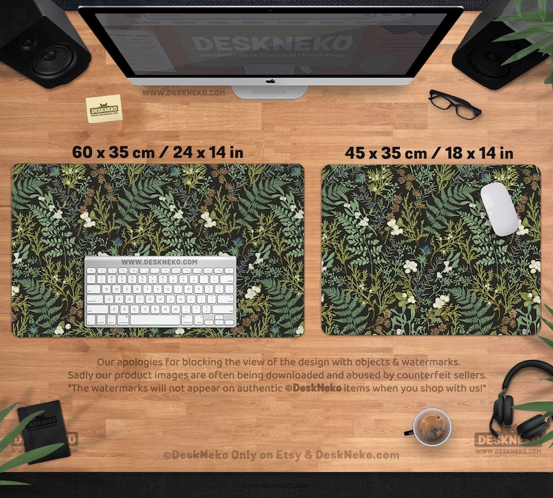 Botanical Desk Mat, Dark Green Mouse Pad, Fern Mousepad Large ...