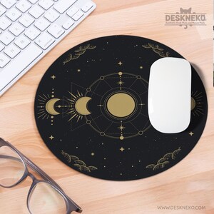Celestial Mousepad, Moon Phases Mouse Pad, Black and Gold Lunar Cycle ...