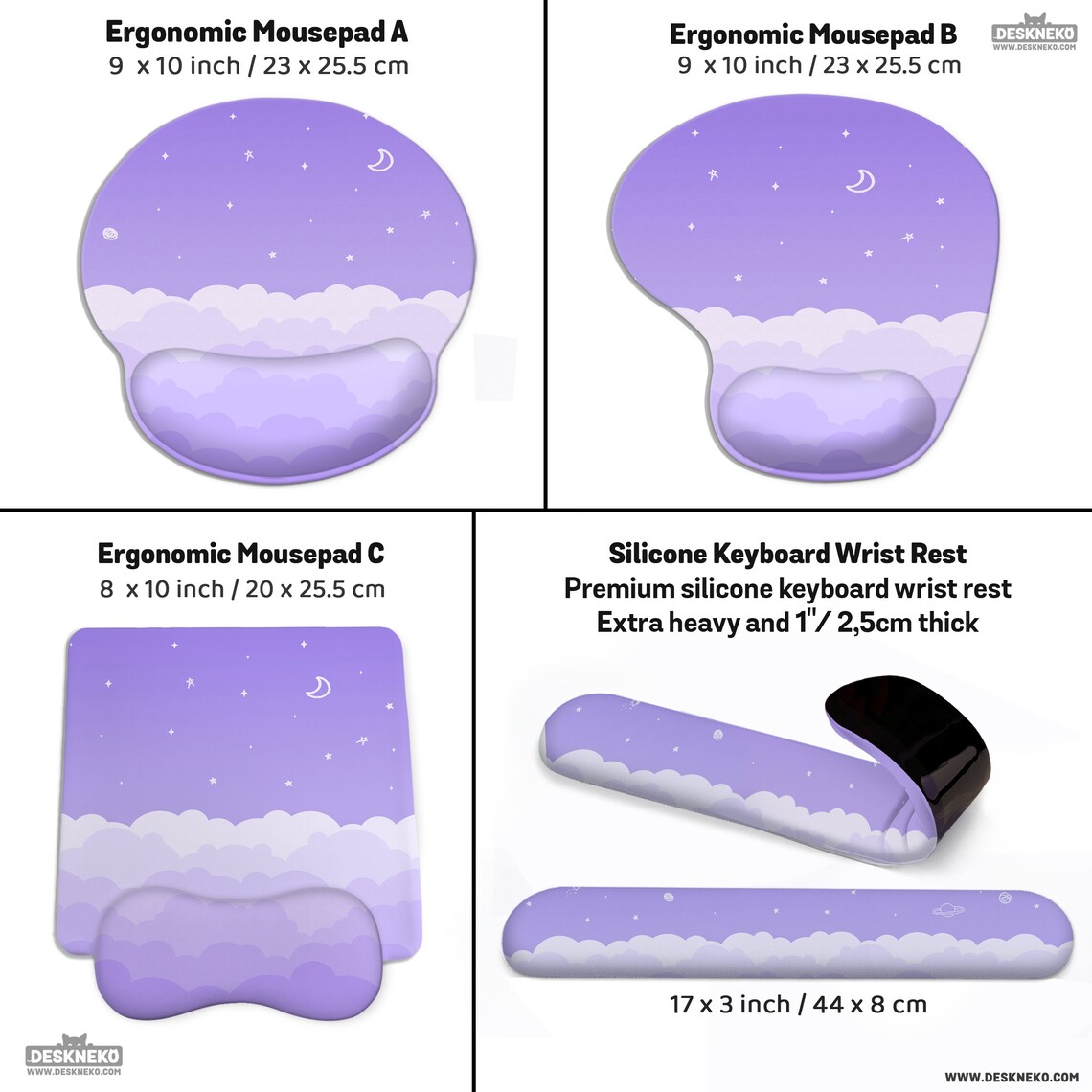 Cute Clouds Desk Mat Purple, Large Mousepad Kawaii, Pastel Aesthetic ...
