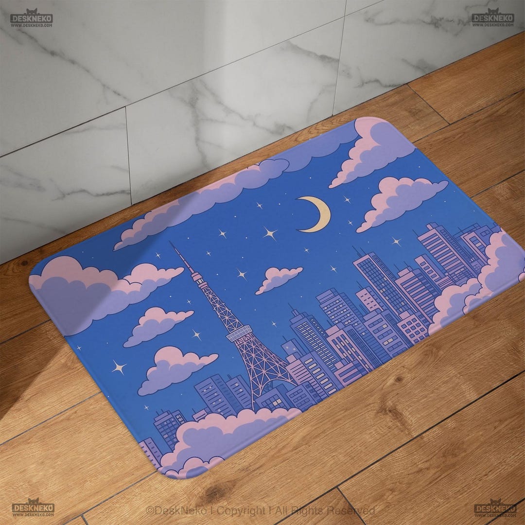 Anime Floor Mat, Kawaii Decor, Cute Tokyo City Skyline, Desk Rug ...