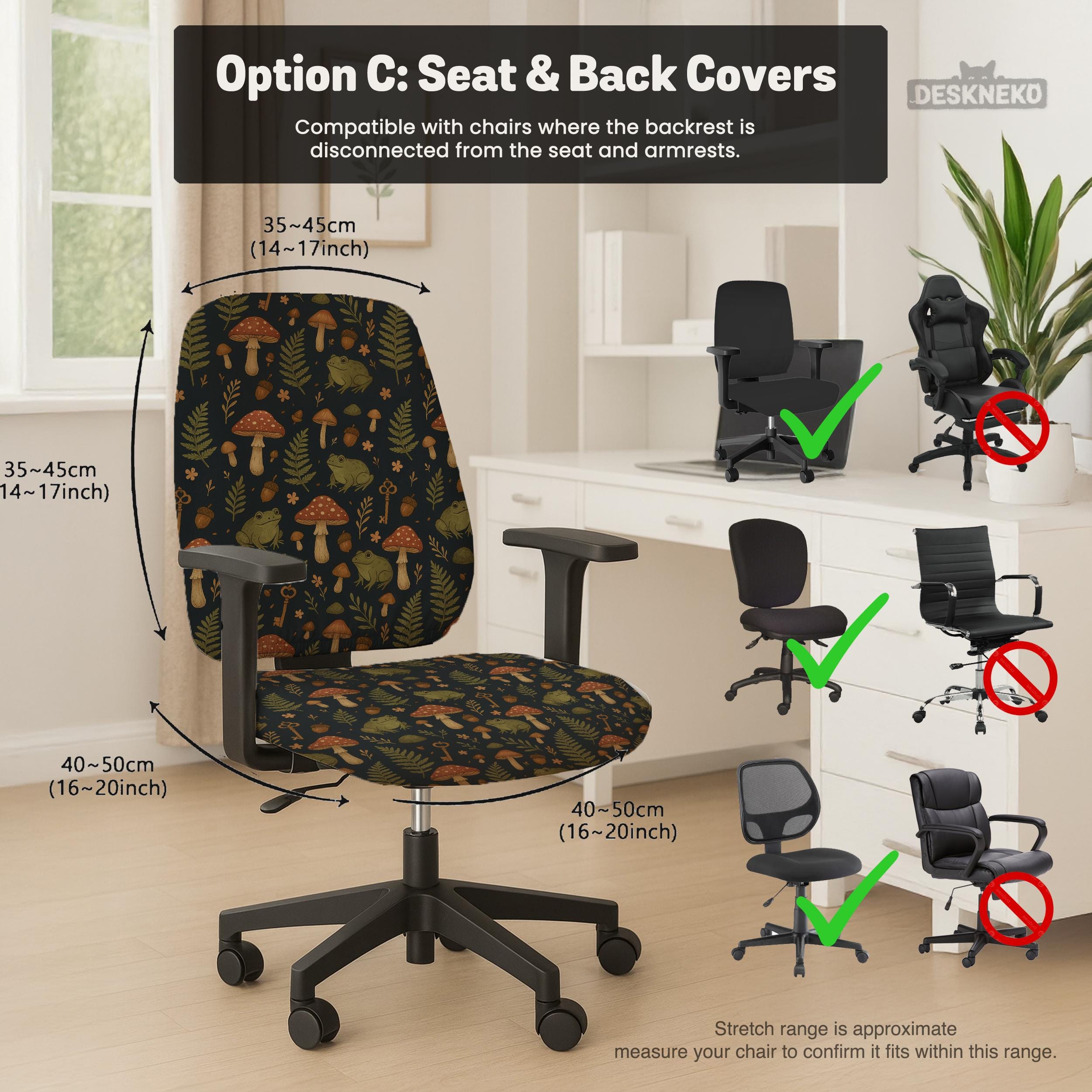 Cottagecore Goblincore Office Chair Cover, Woodland Mushroom Fern ...