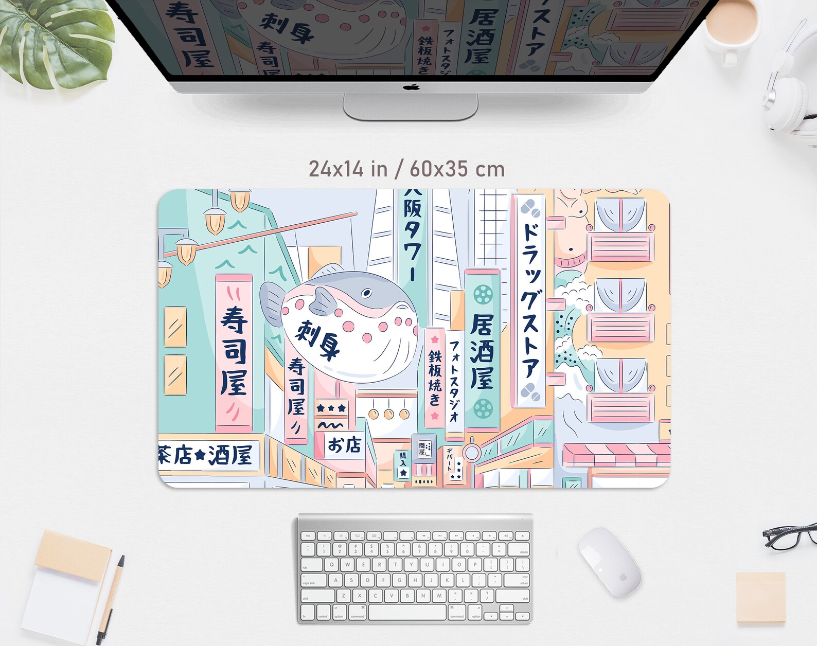 Cute Japanese Street Desk Mat Xl, Pastel Tokyo Street Mousepad Kawaii ...