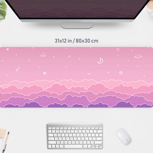Cute Pink Desk Mat Mousepad, Gaming Deskmat Pastel Clouds, Kawaii ...
