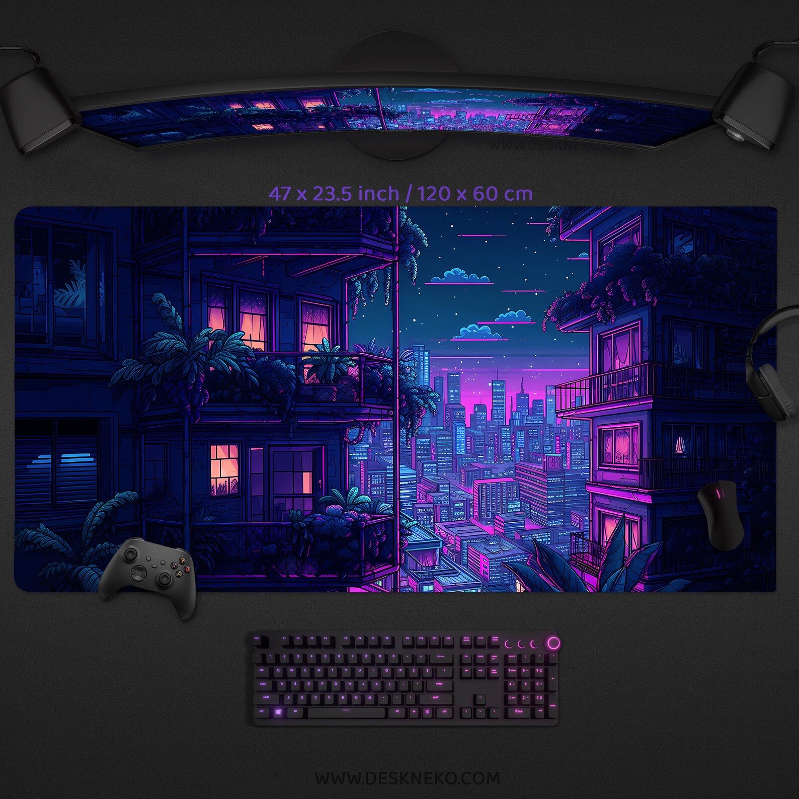 RGB Desk Mat Xl, Gaming Mouse Pad Led, Large PC Desk Mat Xxl, Vaporwave ...