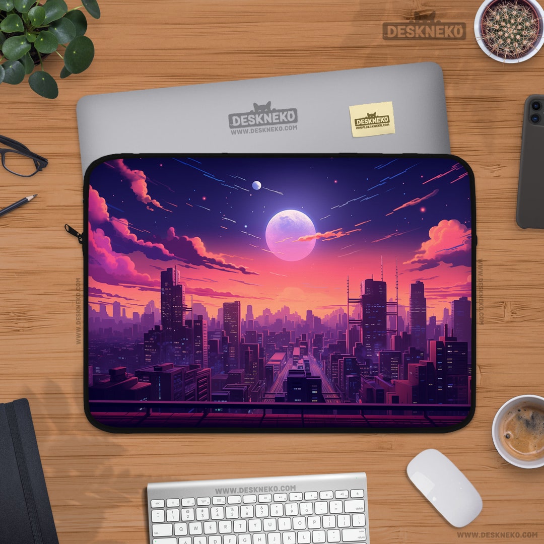 Anime Aesthetic Laptop Sleeve, Computer Bag for Men, Purple Vaporwave ...