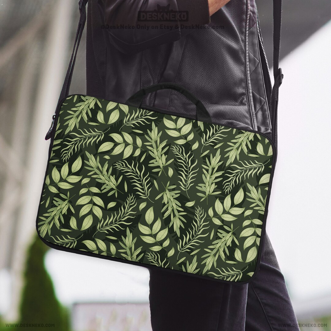 Green Laptop Sleeve, Computer Bag for Women, Cute Ferns Leaves Nature ...